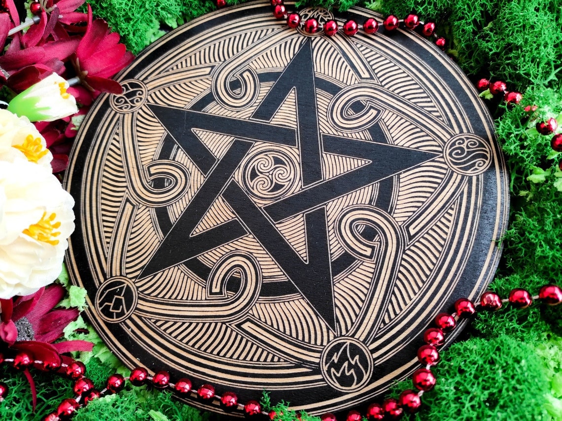 Pentacle / Pentagram Altar Tile, Wooden Magic Decor, Altar Plaque ...