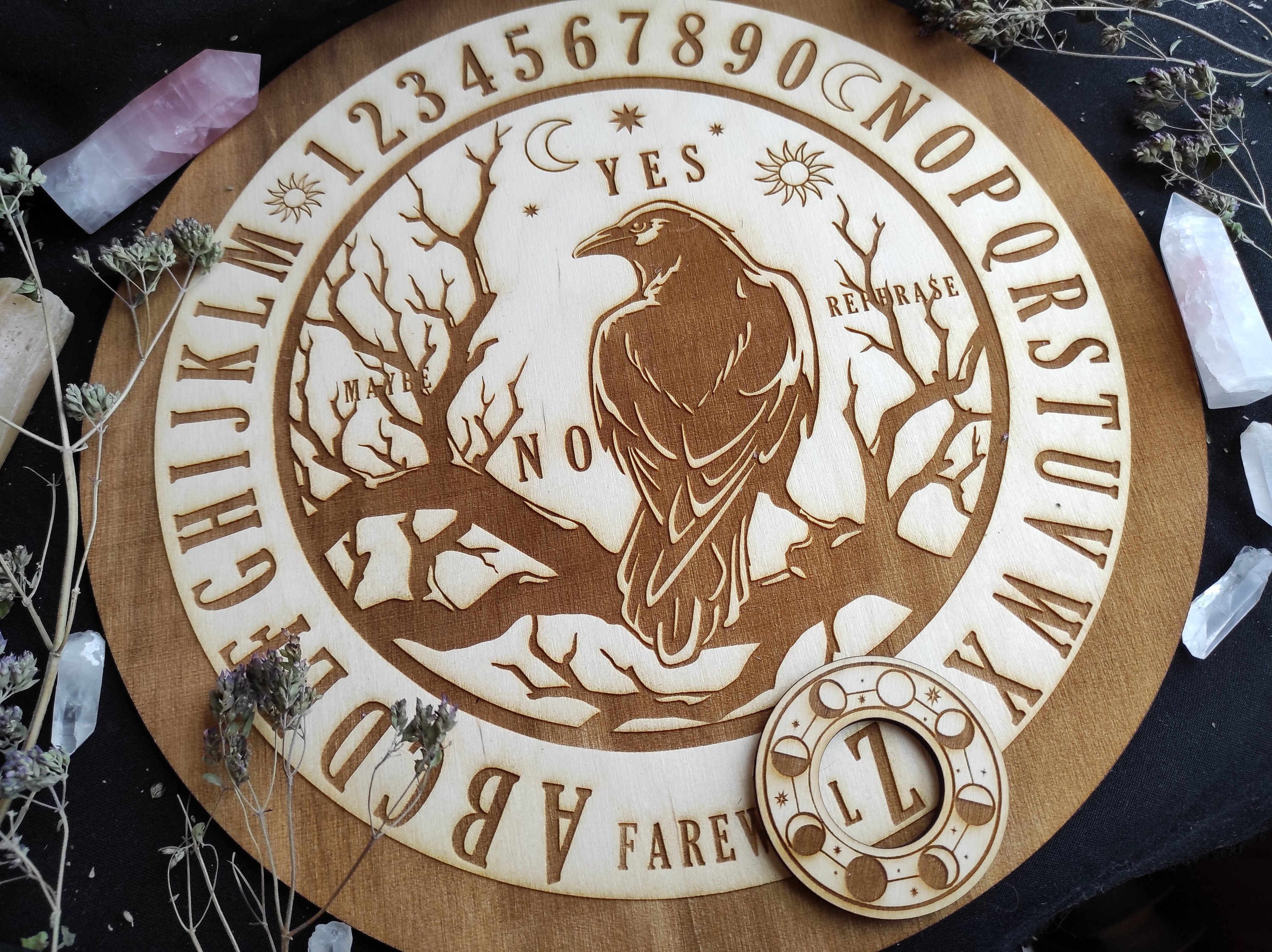 Round Ouija Board With Crow, Witchcraft Altar Decor, Round Spirit Board ...