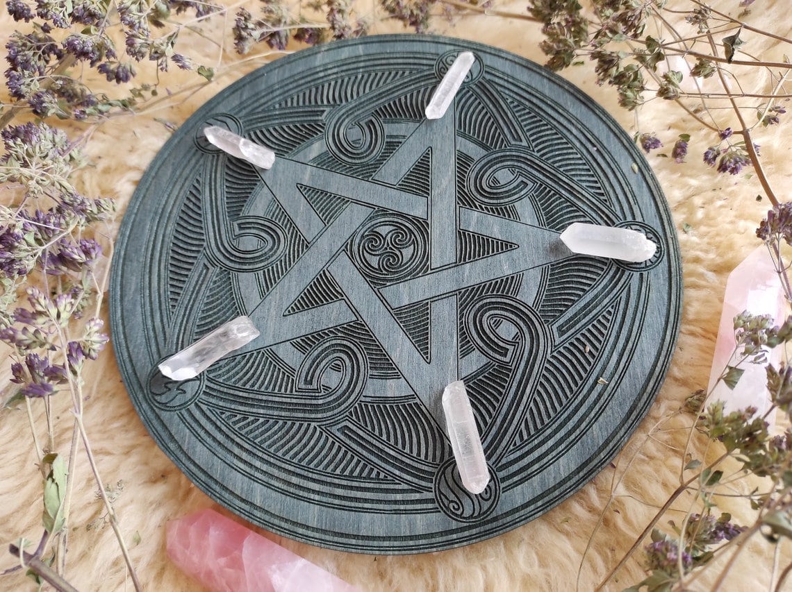 Pentacle / Pentagram Altar Tile, Wooden Magic Decor, Altar Plaque ...