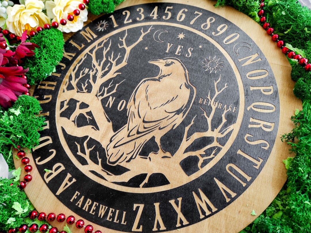 Round Ouija Board With Crow, Witchcraft Altar Decor, Round Spirit Board ...