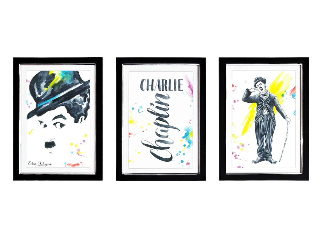Charlie Chaplin Set of 3 Paintings, Watercolors Art, Chaplin Prints - Etsy