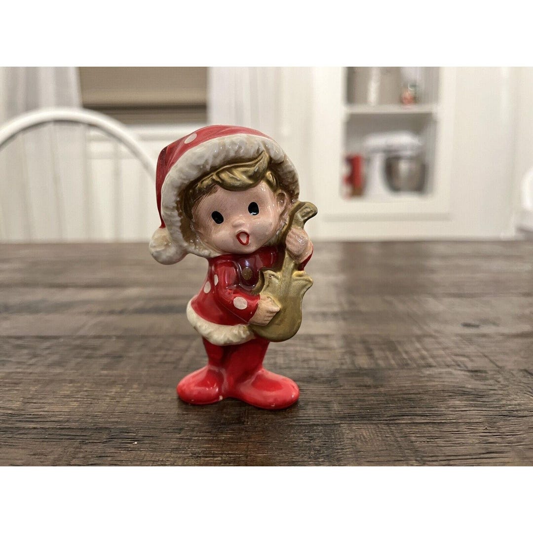 Vintage Inarco Ceramic Pixie Elf Playing Instrument Christmas Holiday ...