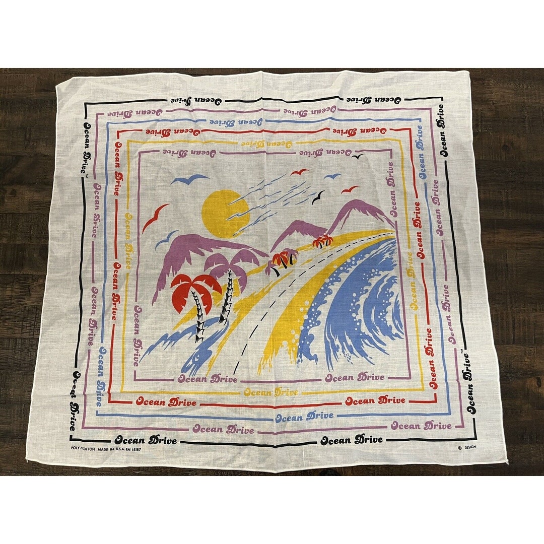 Vintage 70s Ocean Drive Beach Bandana Square Scarf - Etsy