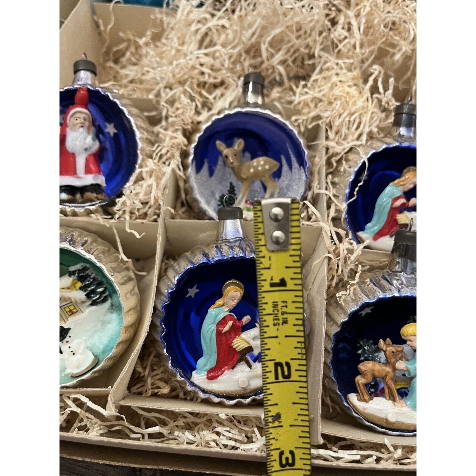 Vintage Diorama Ornaments Nativity Santa Italy Mercury Glass Christmas ...