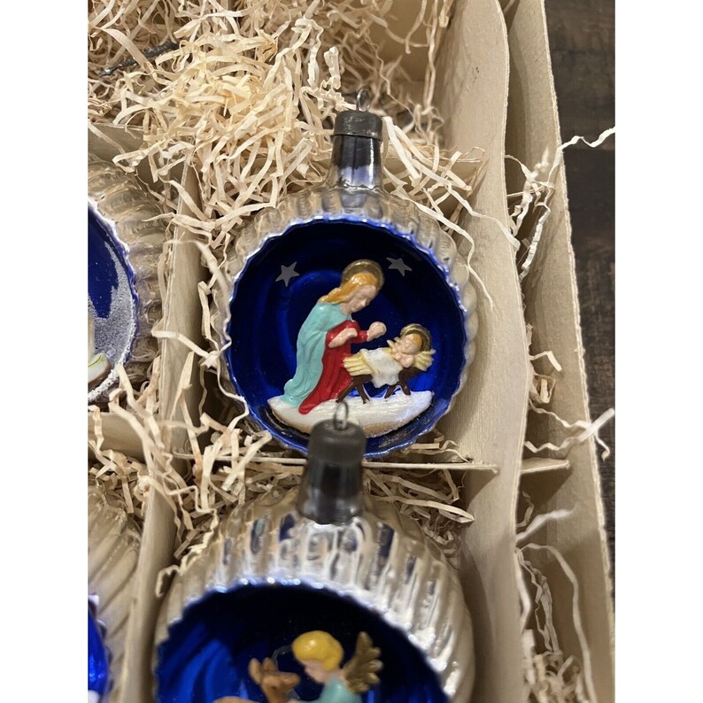 Vintage Diorama Ornaments Nativity Santa Italy Mercury Glass Christmas ...