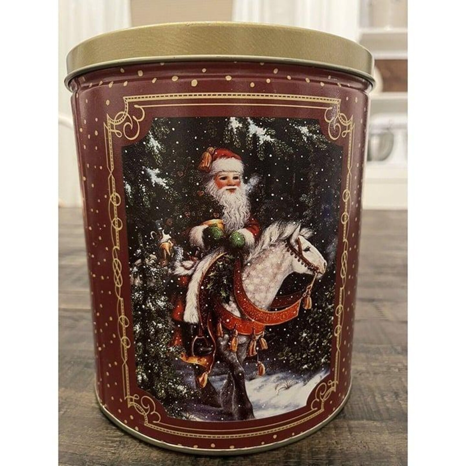 Santa Claus Tin Canister Rustic Christmas Home Decor Reindeer Horse ...