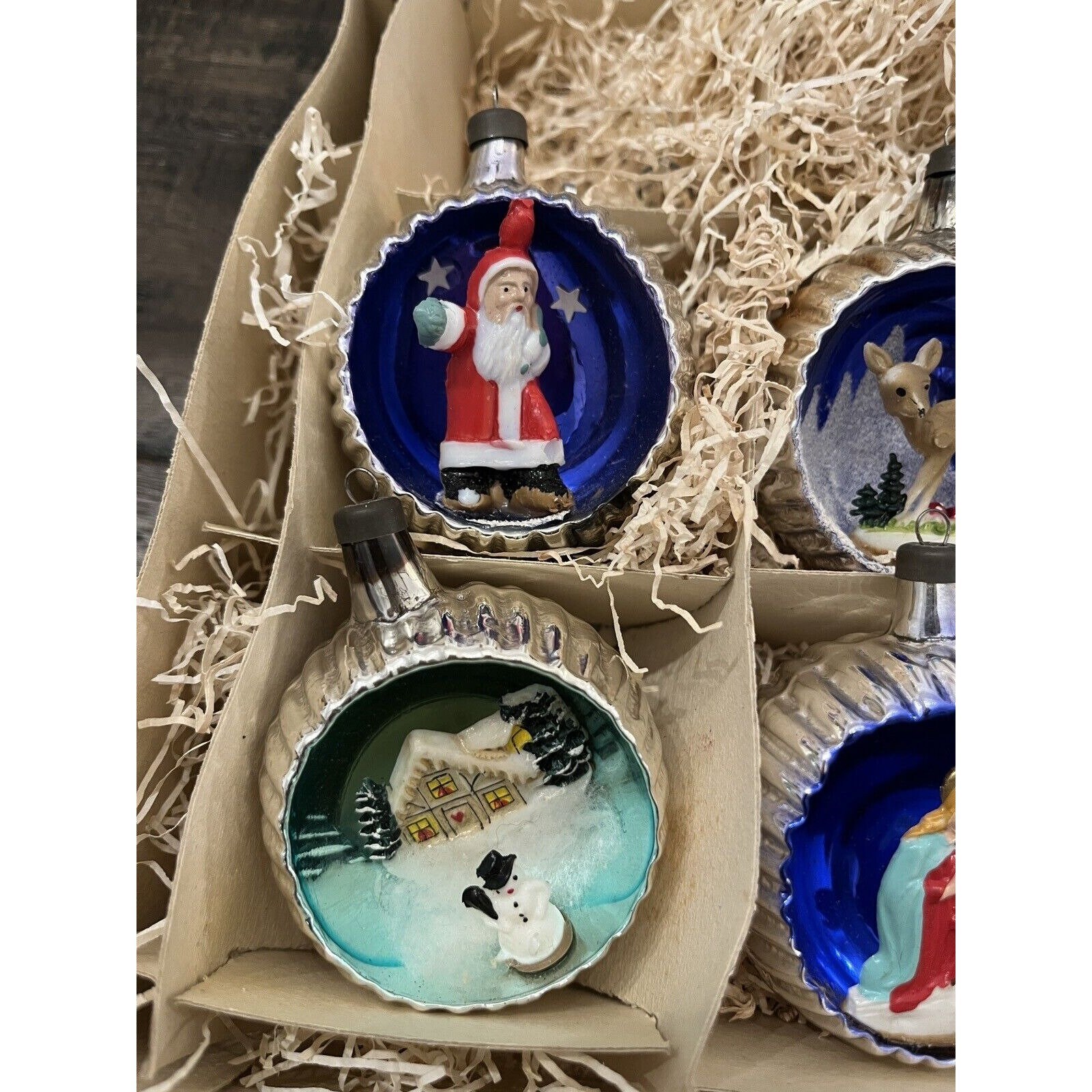Vintage Diorama Ornaments Nativity Santa Italy Mercury Glass Christmas ...