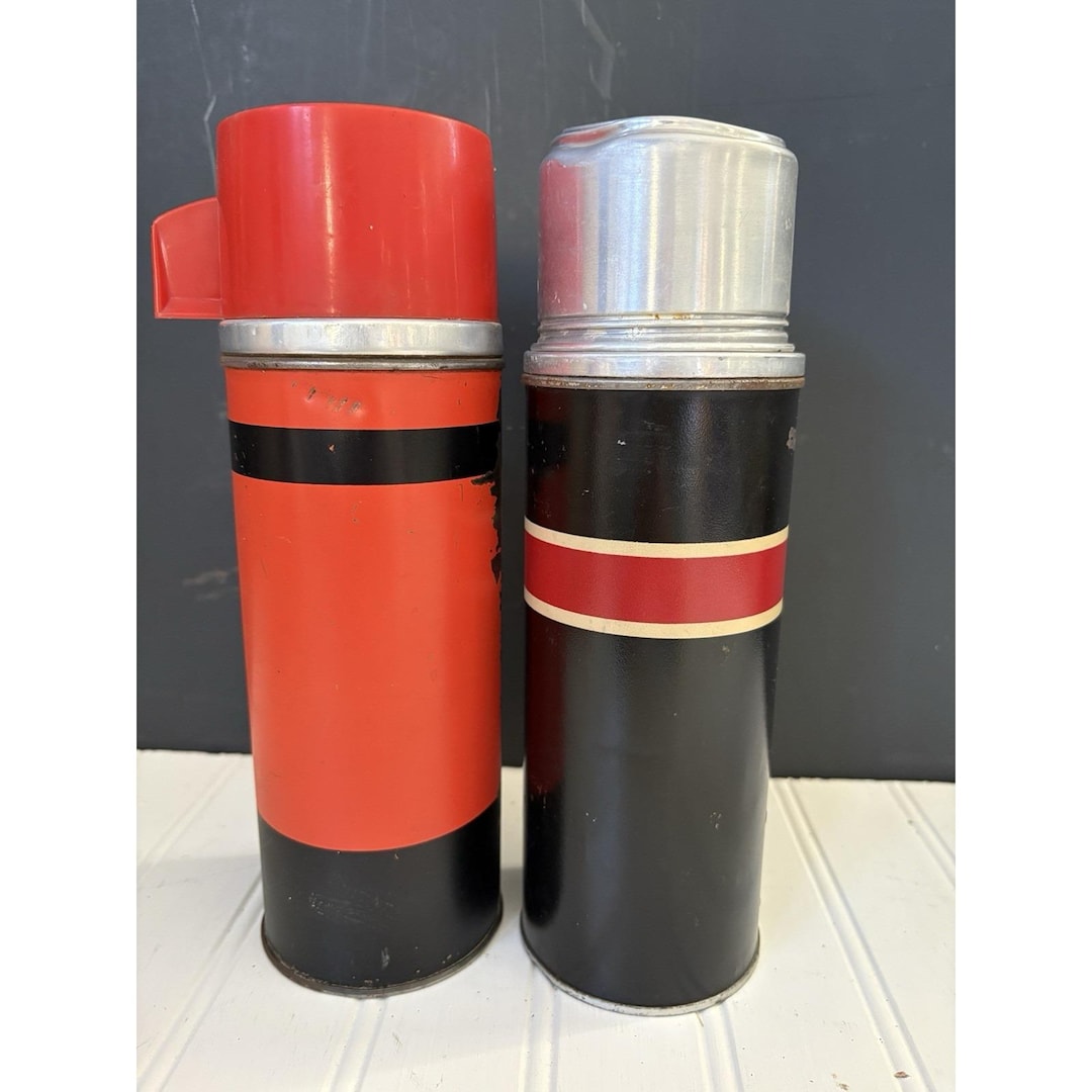 Vintage Thermos Brand Black and Red Vacuum Sealed Thermos With Lid - Etsy