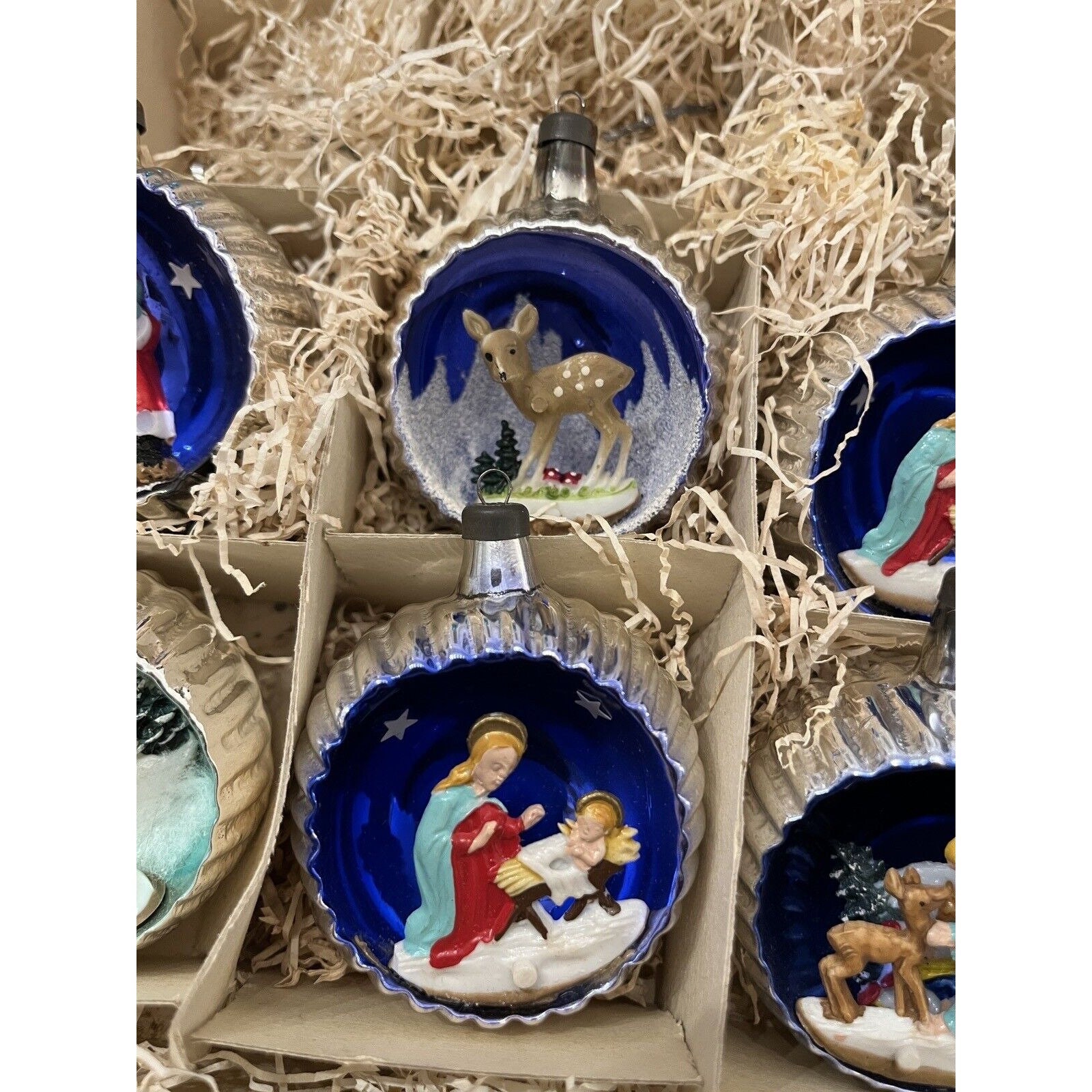 Vintage Diorama Ornaments Nativity Santa Italy Mercury Glass Christmas ...