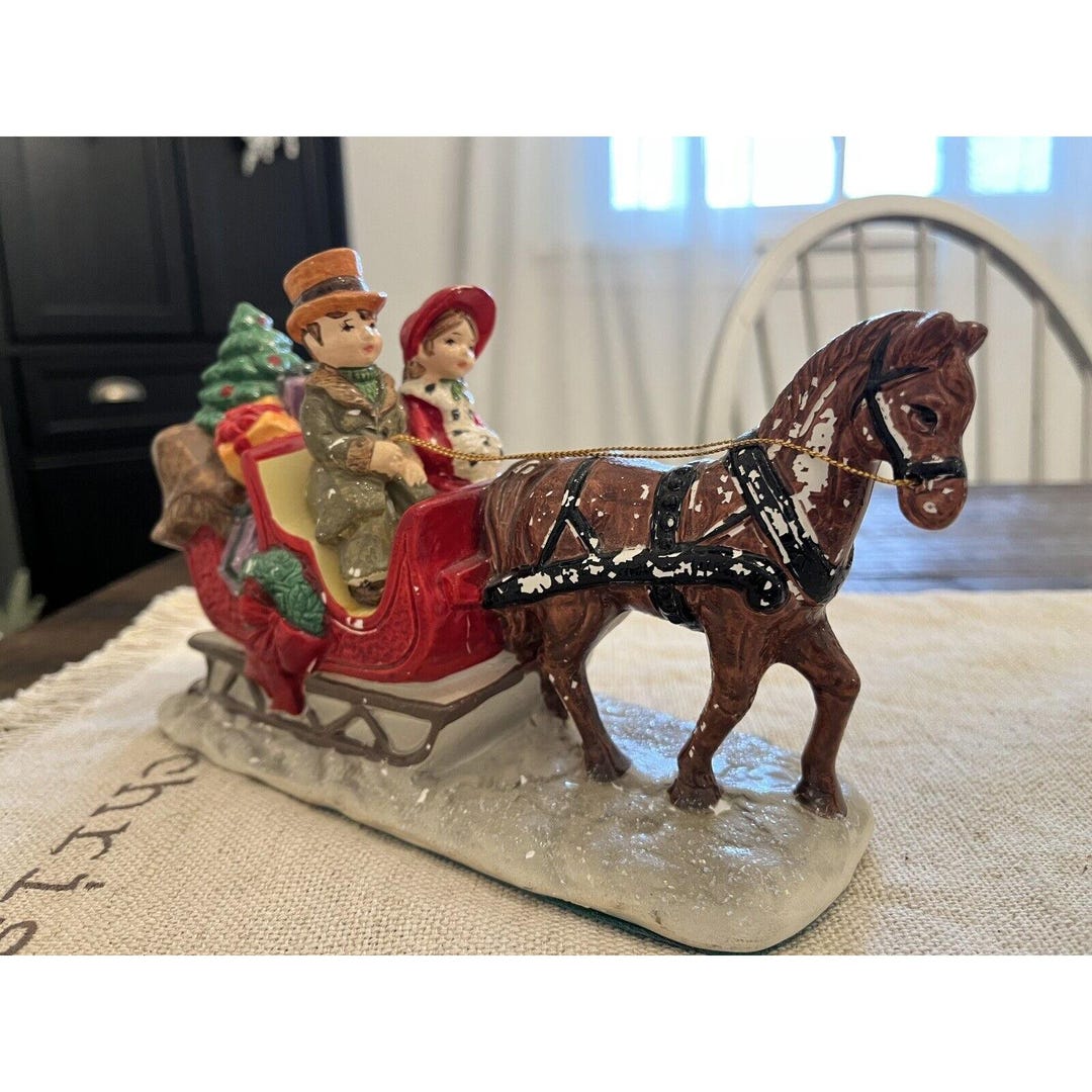Ceramic Horse Sleigh Holiday Decor Gifts Christmas Tree Made Japan 1950 ...