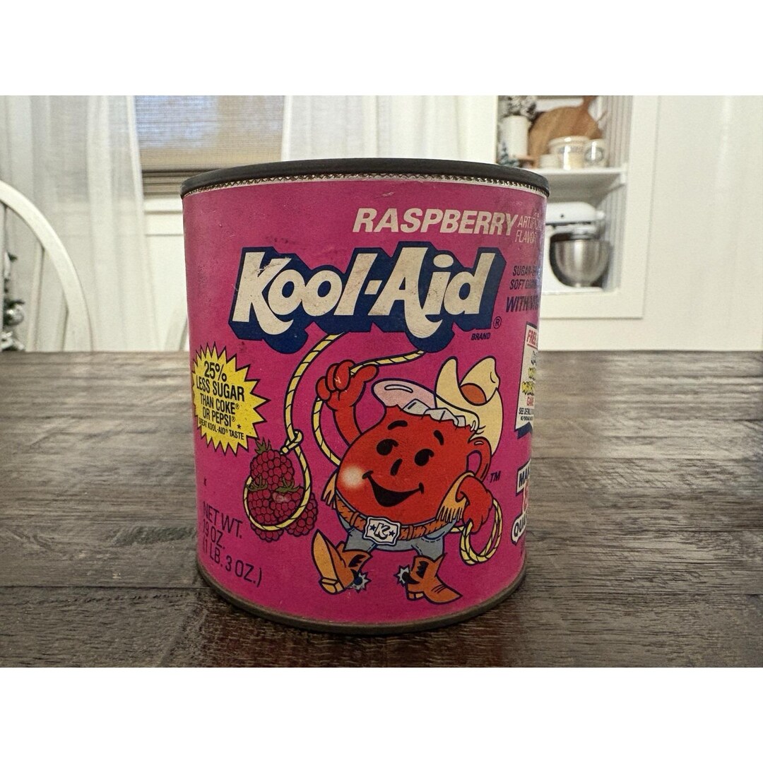 Vintage EMPTY 19 Oz Raspberry Kool Aid Tin Collectible Can Prop Decor ...
