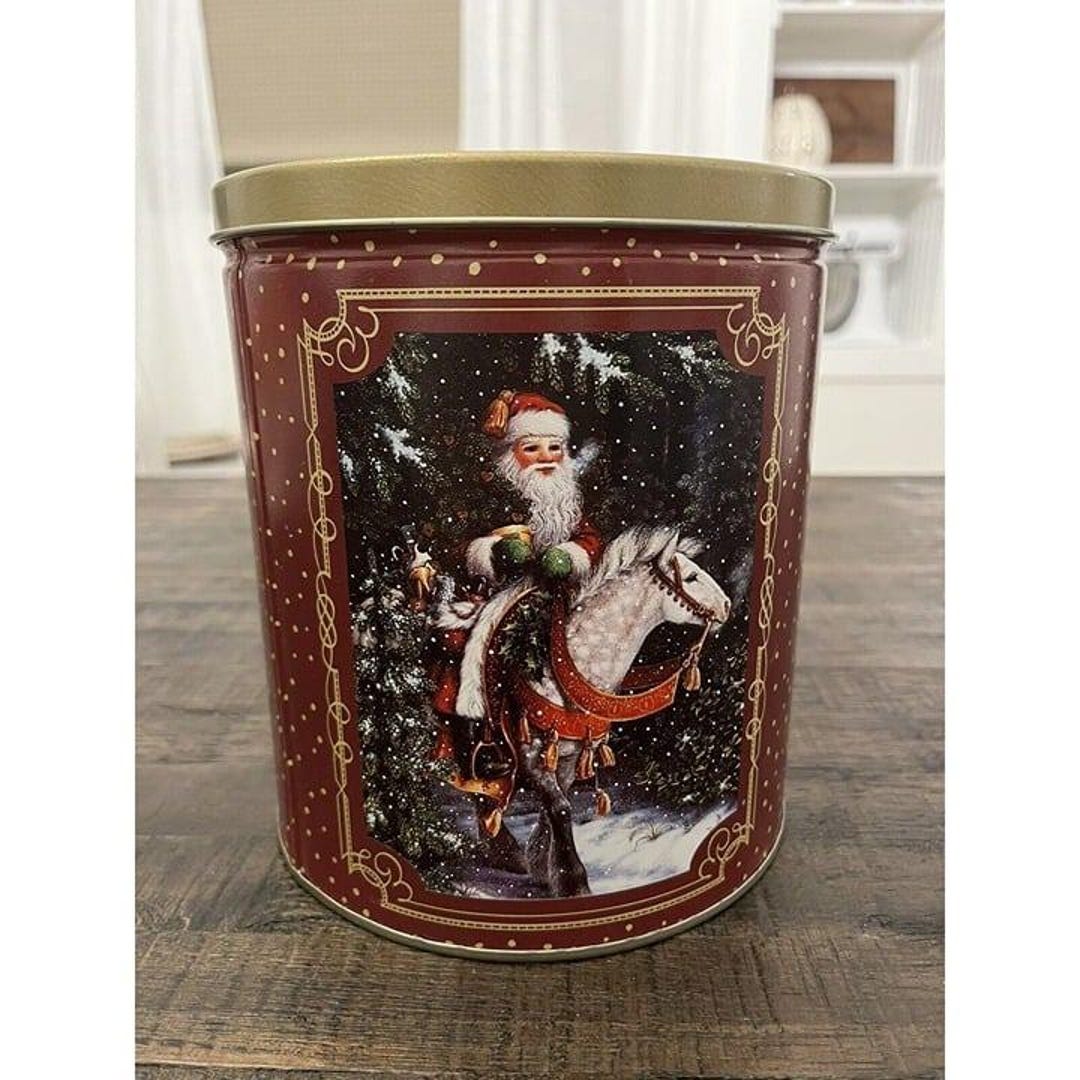 Santa Claus Tin Canister Rustic Christmas Home Decor Reindeer Horse ...