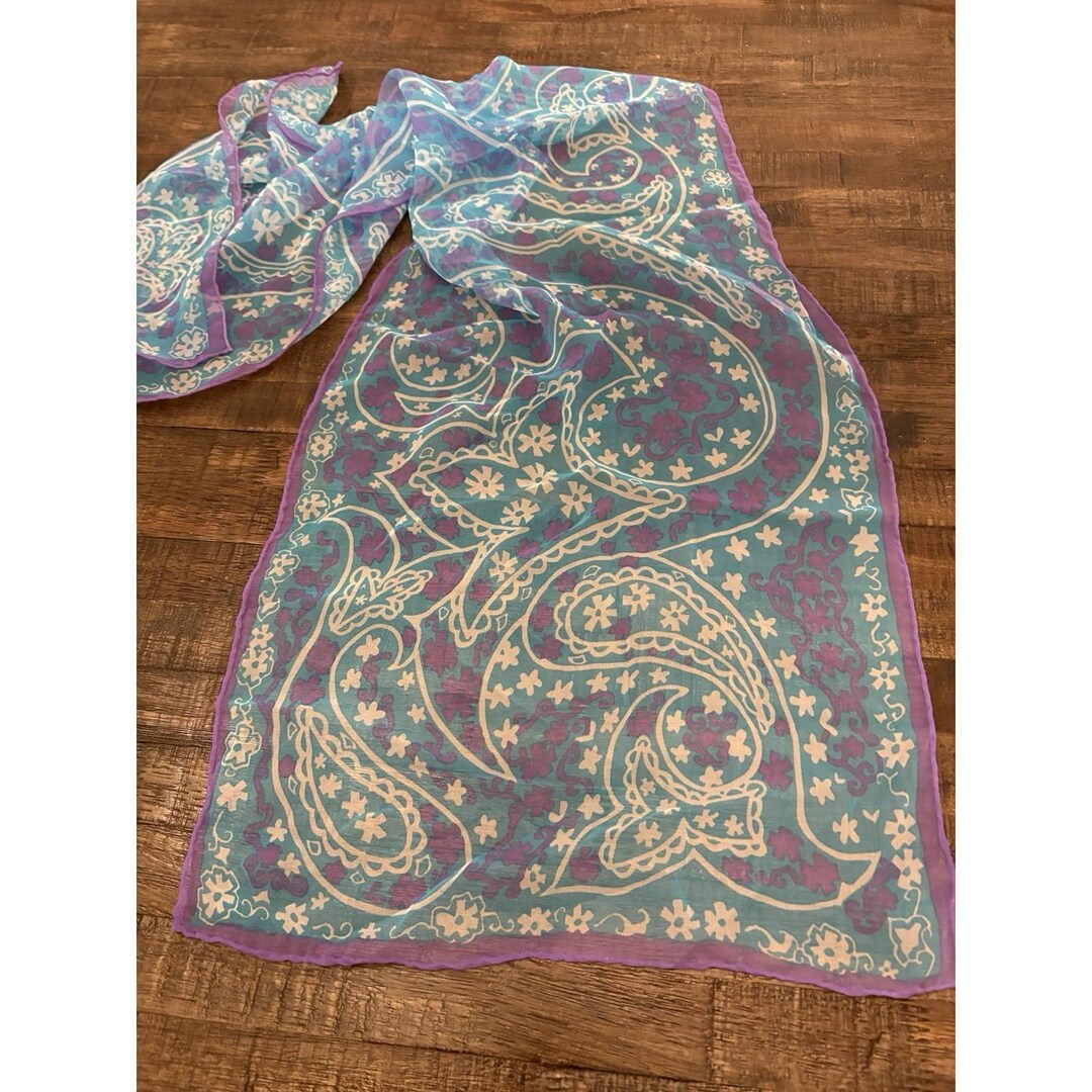 Vintage Silky Scarf 60s 70s Hippie Groovy Blue Purple Paisley Pattern ...