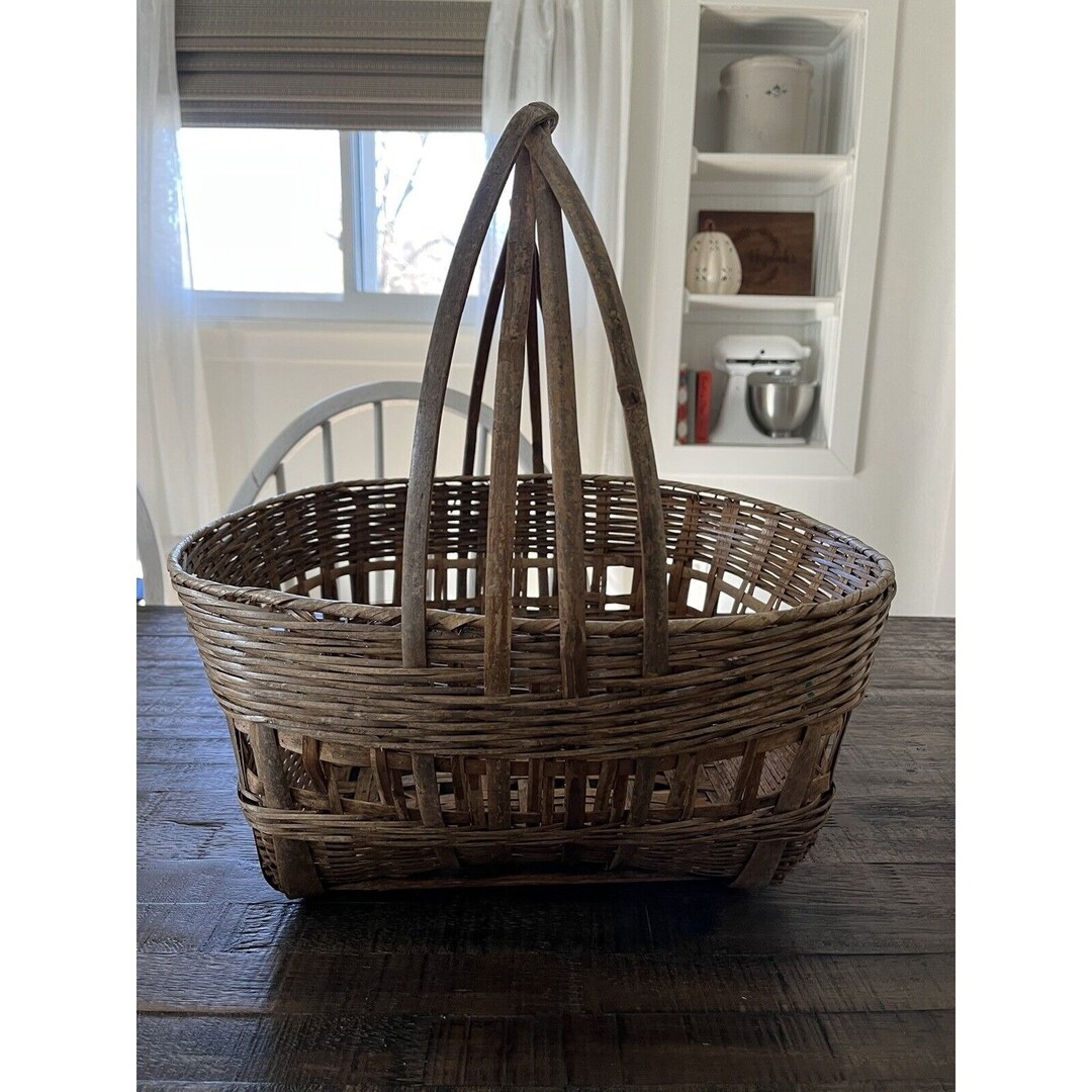 Vintage Large Primitive Basket With Handle Home Decor Farmhouse Style ...