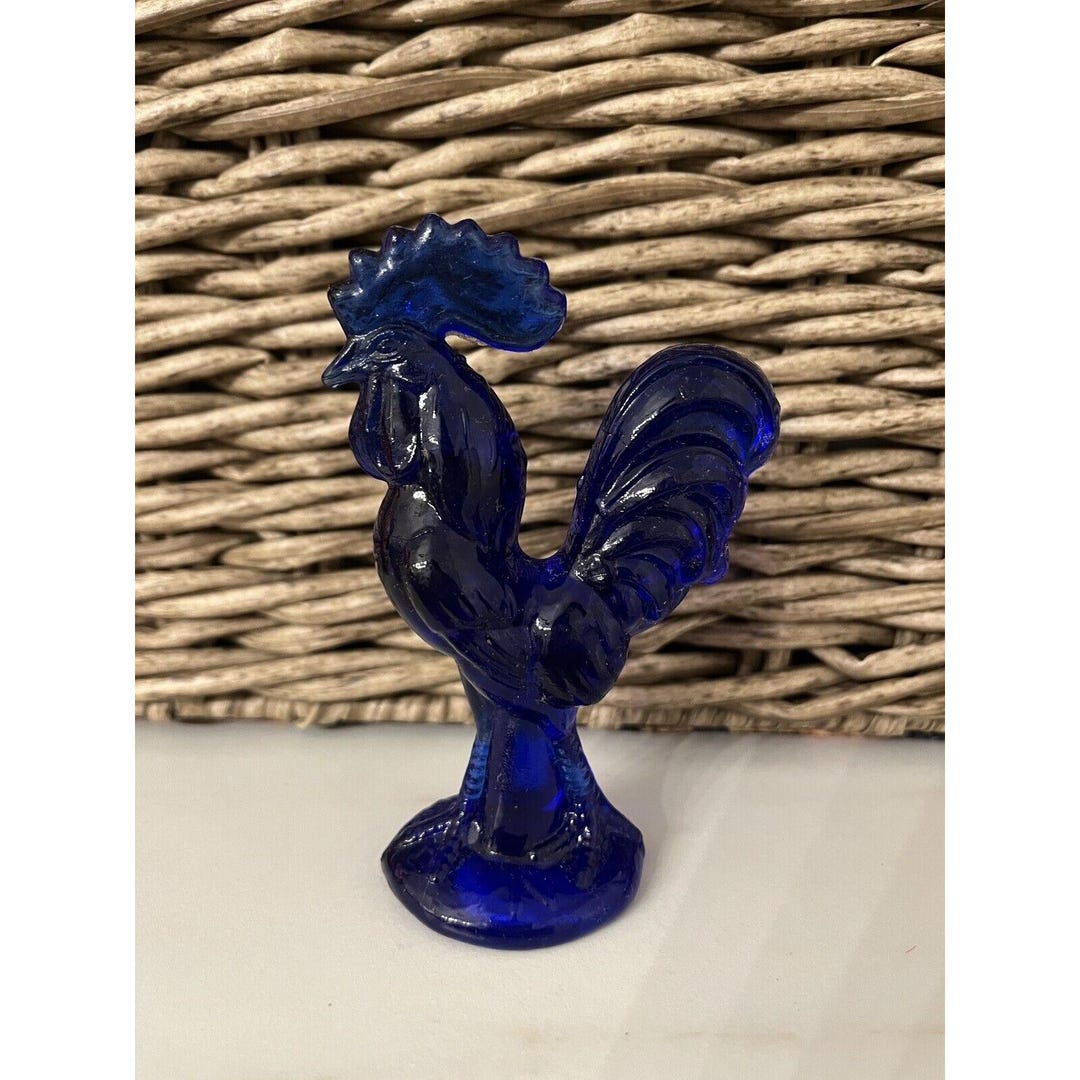 Cobalt Blue Depression Glass Rooster Chicken Figurine Decor - Etsy