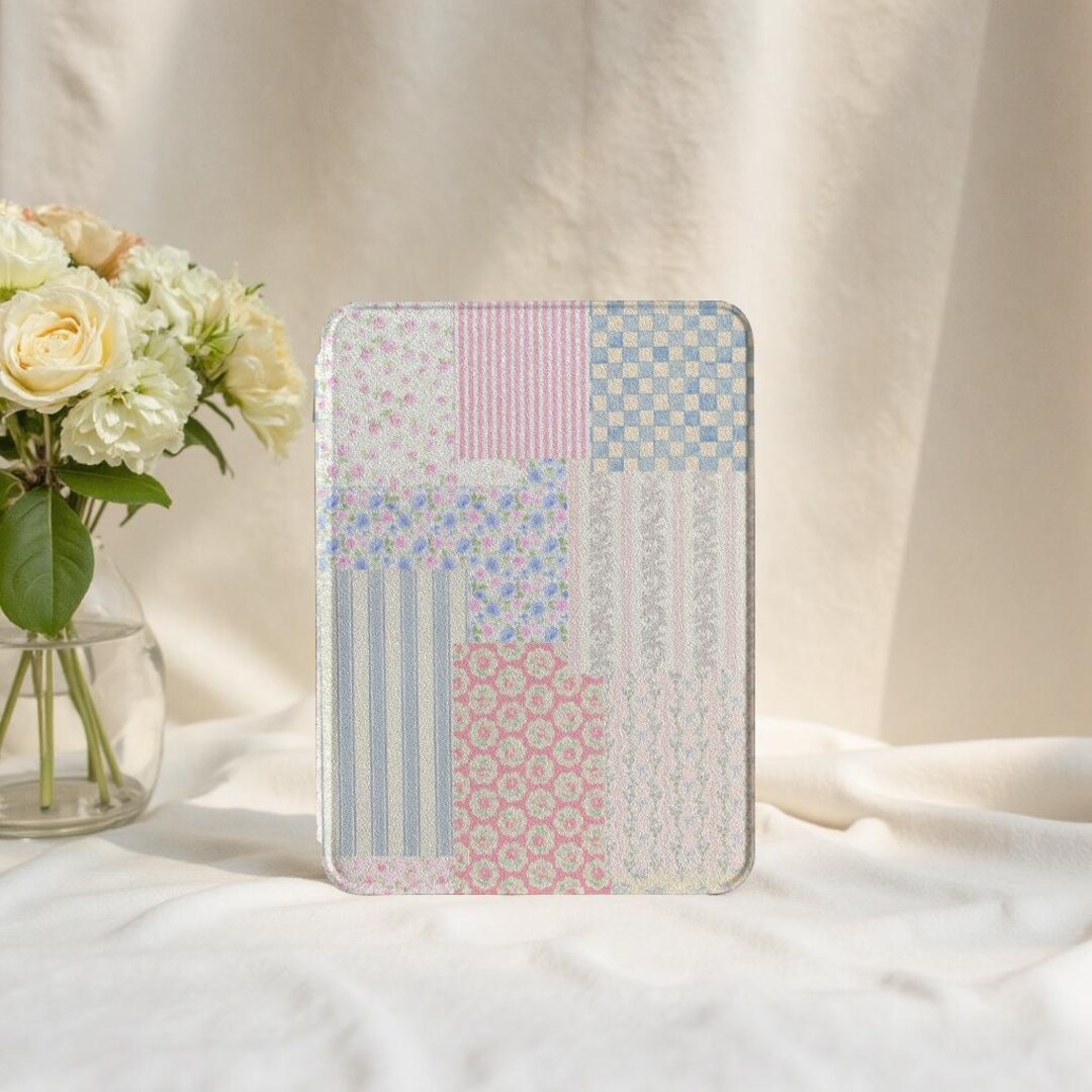 Floral Plaid Collage Kindle Case With Hand Strap, Kindle 6''/6.8''/7 ...