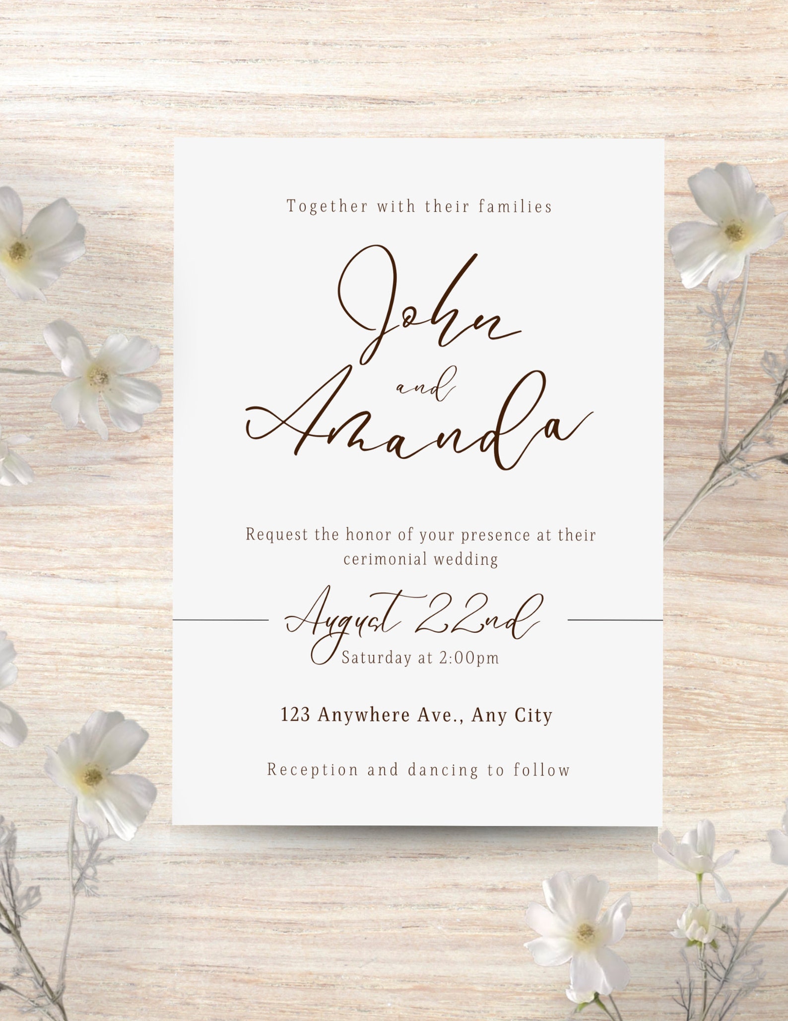 Elegant Minimalist Wedding Invitation Template | Simple Editable ...
