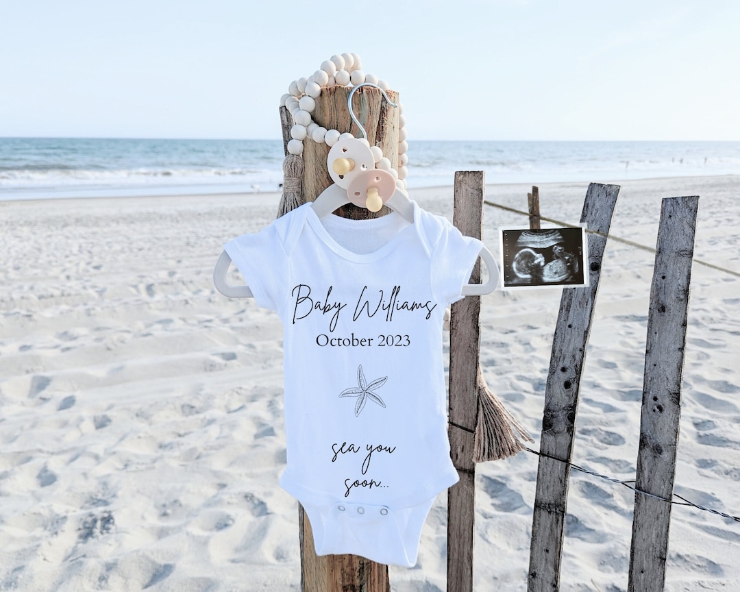 Beach Pregnancy Fence Announcement With Ultrasound | Baby Announcement ...