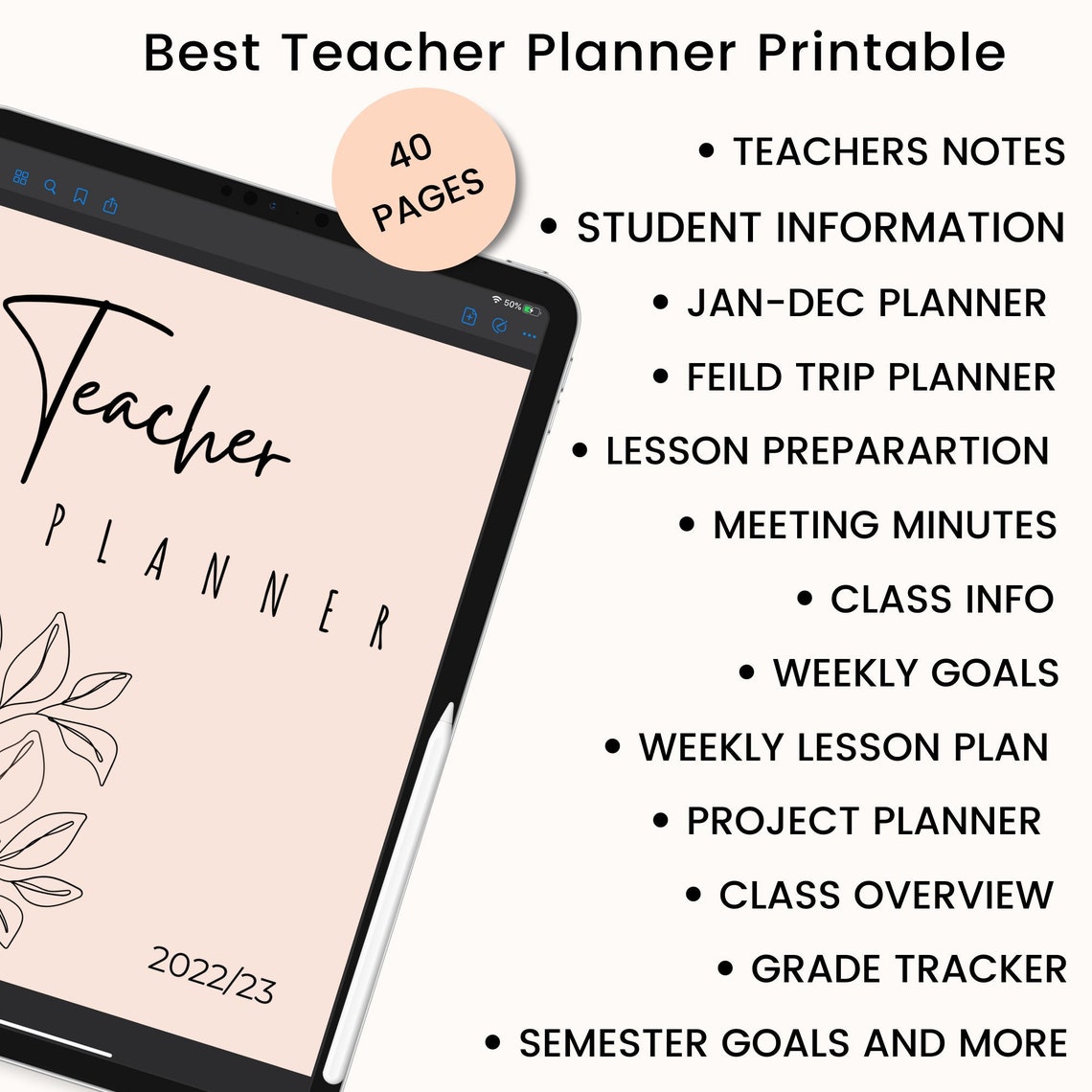 A4 TEACHER PLANNER PRINTABLE Academic Planner Grade | Etsy
