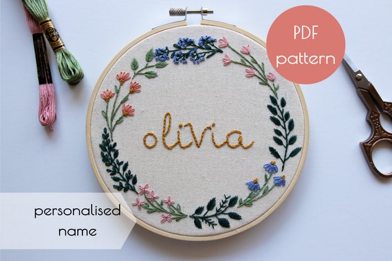Personalised Name Embroidery Pattern Digital Download PDF - Etsy