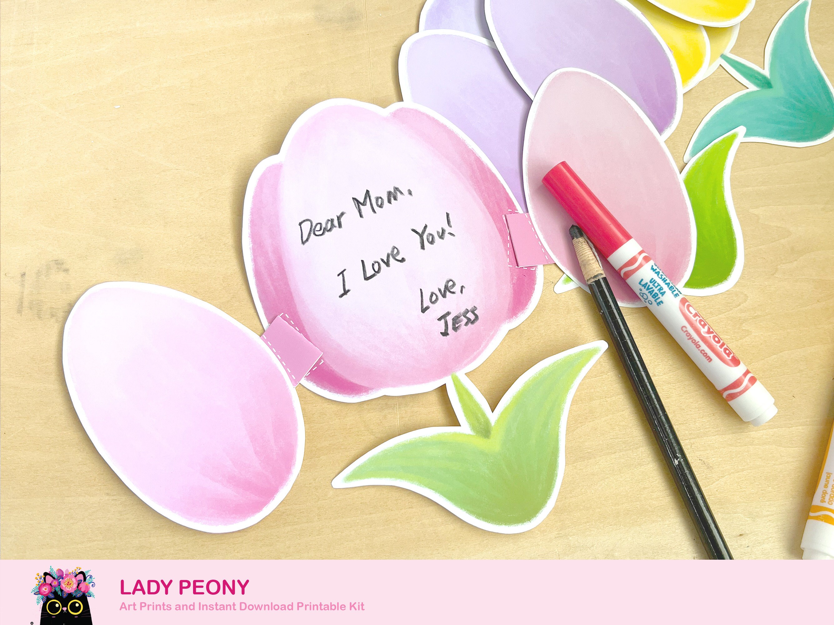 Tulip Flower Card DIY Floral Gift Card Mother's Day Get Well Soon ...