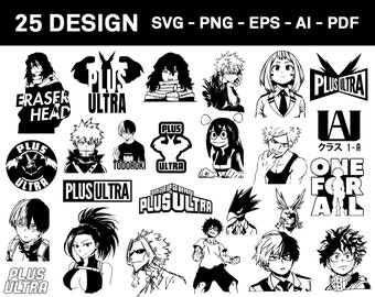 dxf svg cute anime cartoon hero eps instant download ai png jpg MHA ...