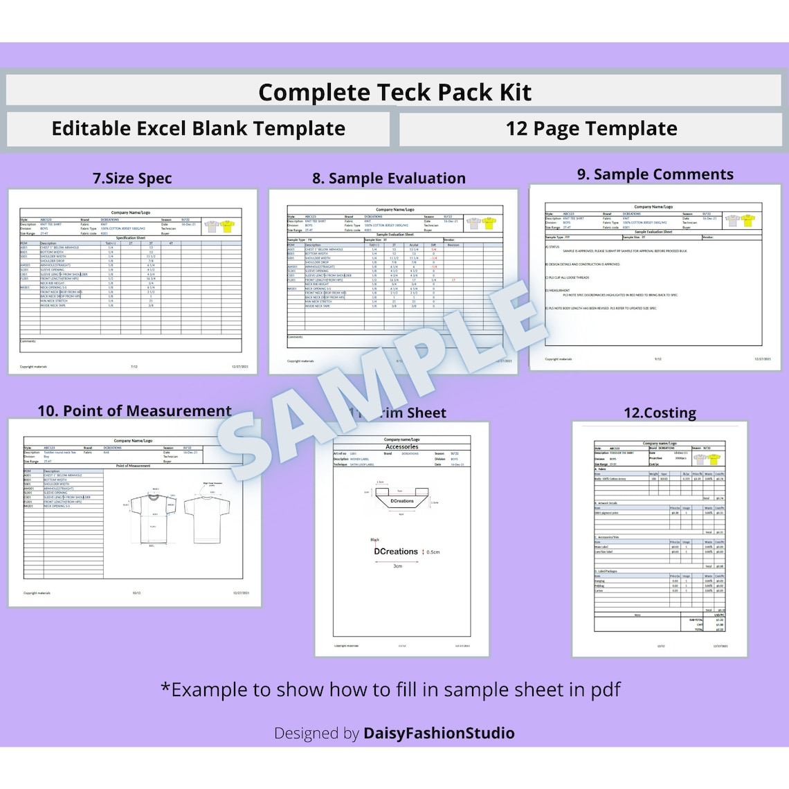 Complete Teck Pack Template Kit for Apparel Industry; Fashion Design ...