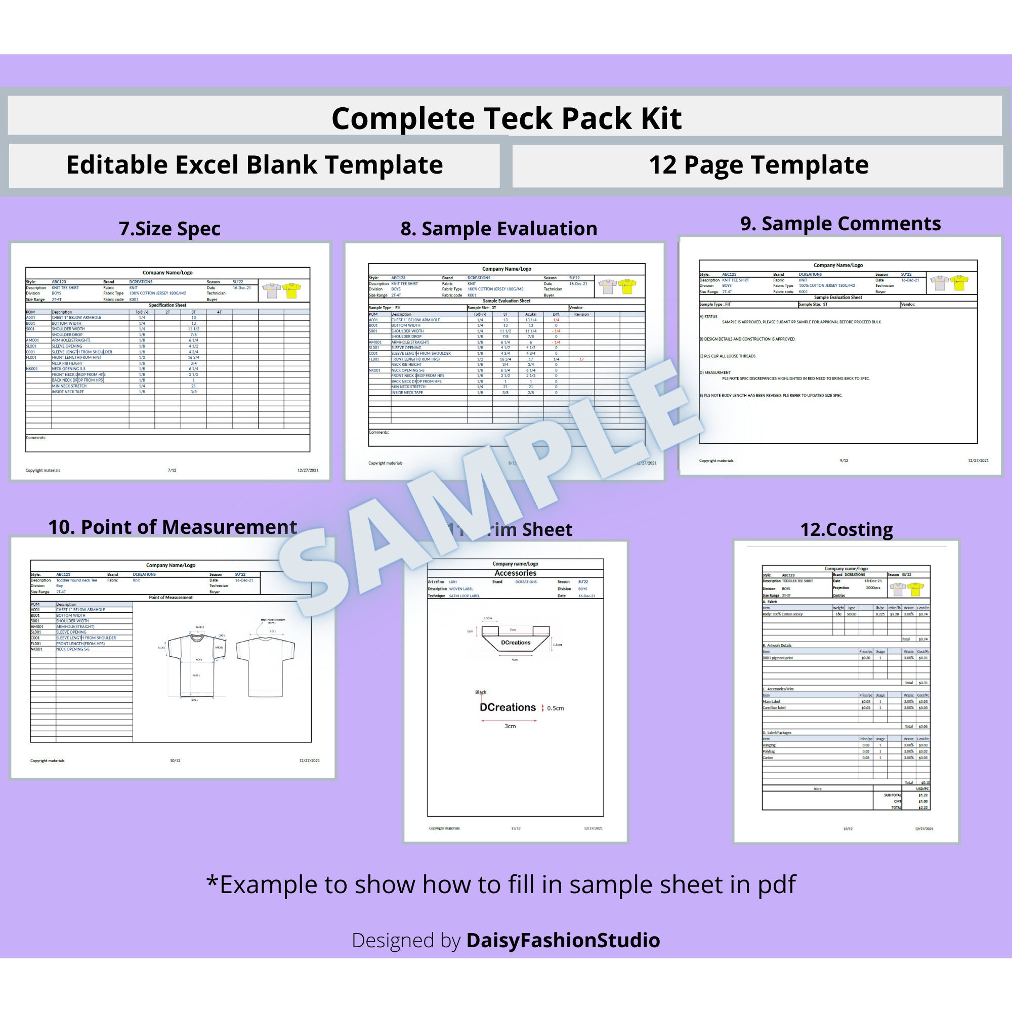 Complete Teck Pack Template Kit for Apparel Industry; Fashion Design ...