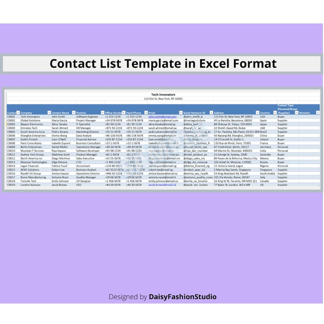 Easy Business Excel Contact List Template - Etsy