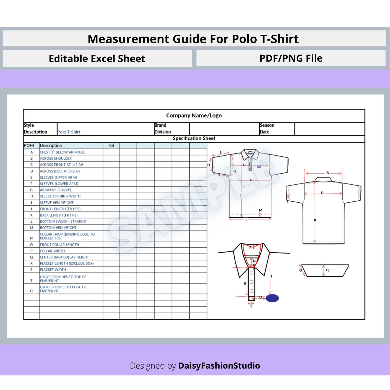 Complete Measurement Guide for Polo T-shirt; Point of Measurement Guide ...