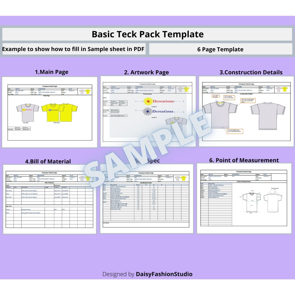Basic Teck Pack Template Kit for Apparel Industry; Fashion Design ...