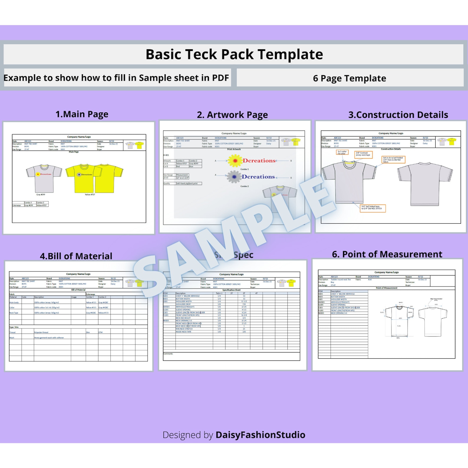 Basic Teck Pack Template Kit for Apparel Industry; Fashion Design ...