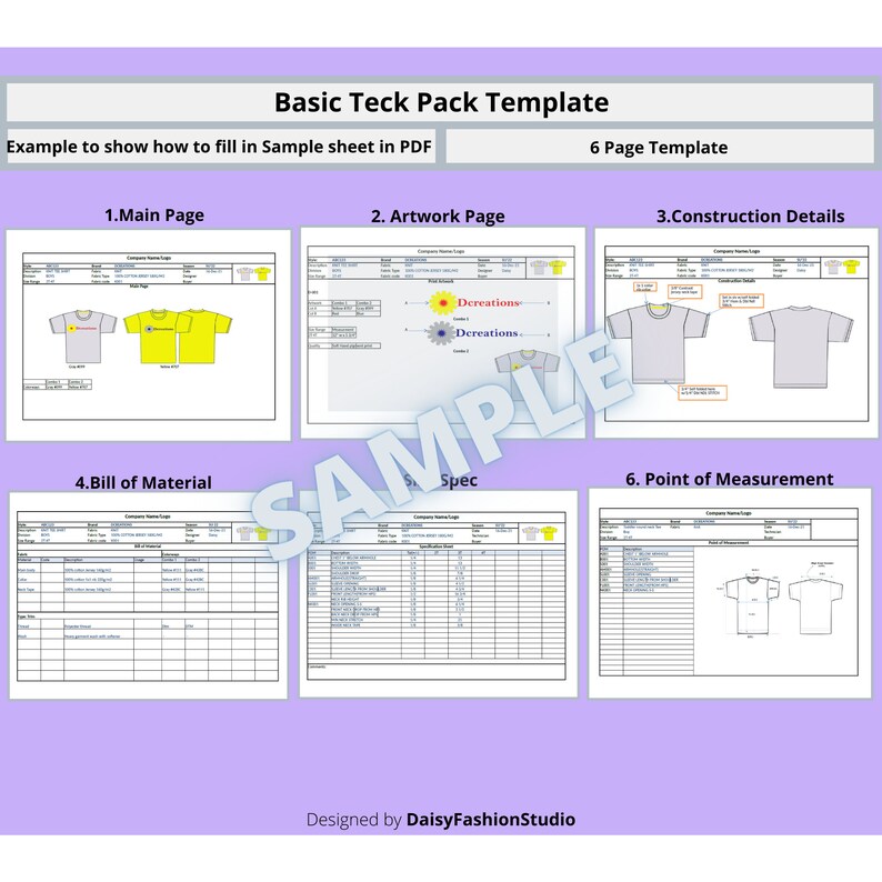 Basic Teck Pack Template Kit for Apparel Industry; Fashion Design ...