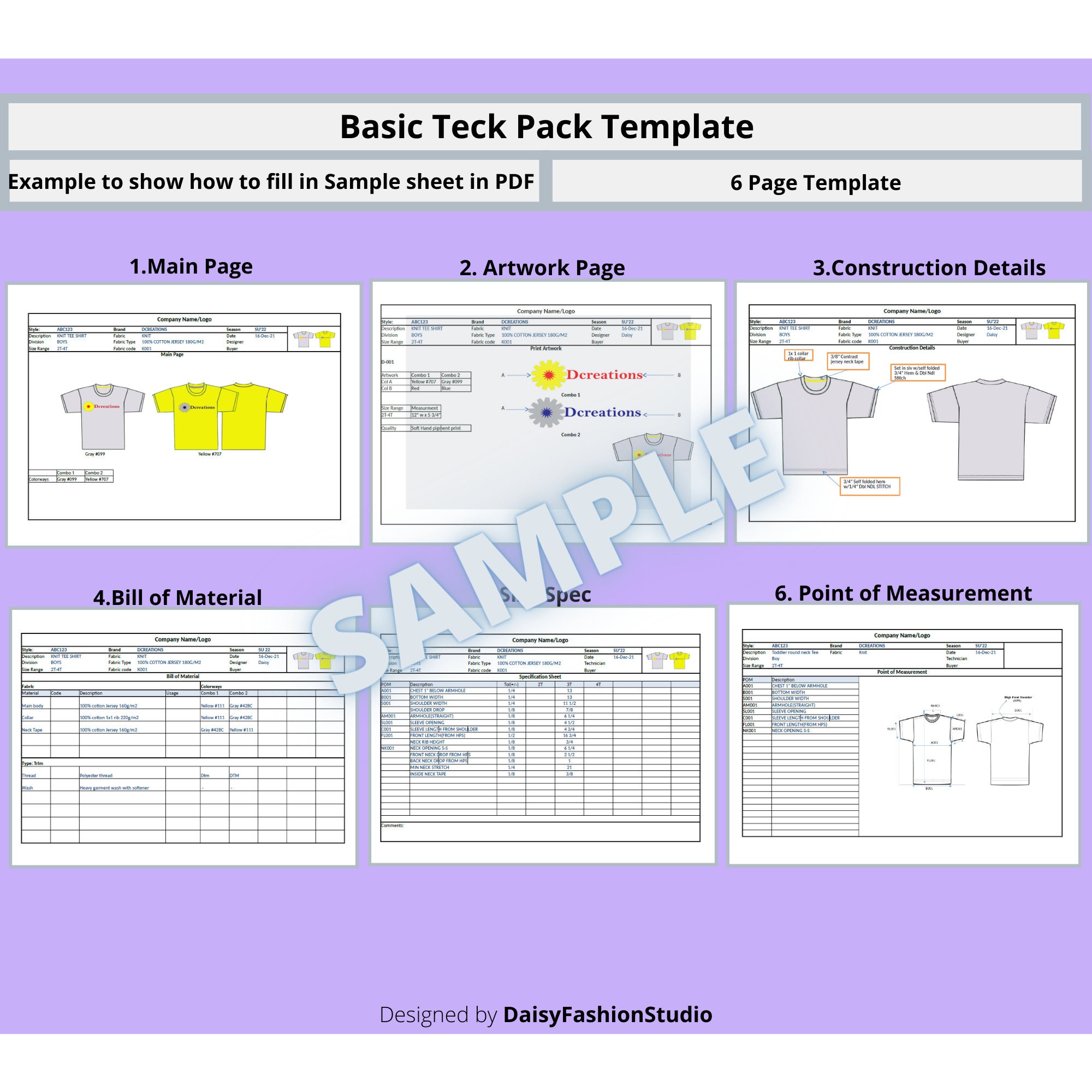 Basic Teck Pack Template Kit for Apparel Industry; Fashion Design ...