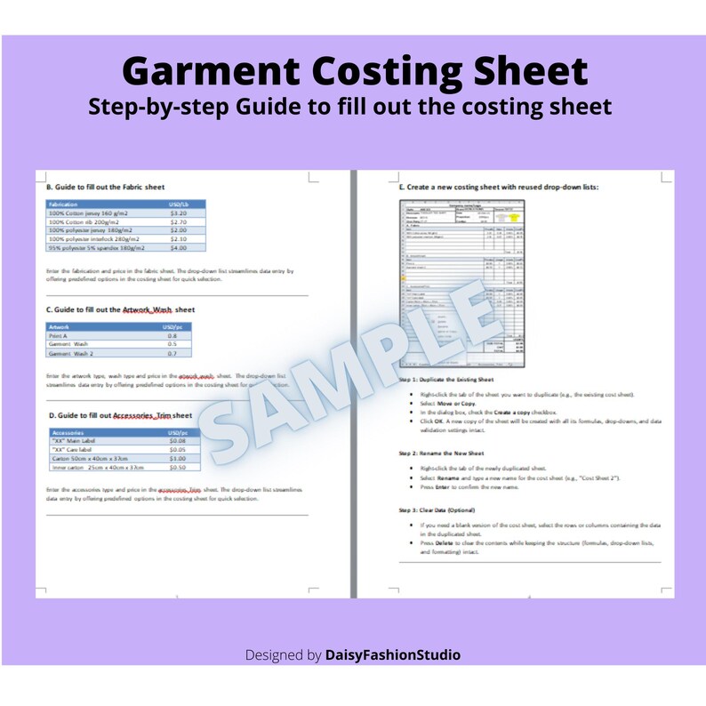 Garment Costing Sheet Template; Easy Excel Cost Sheet Template for ...