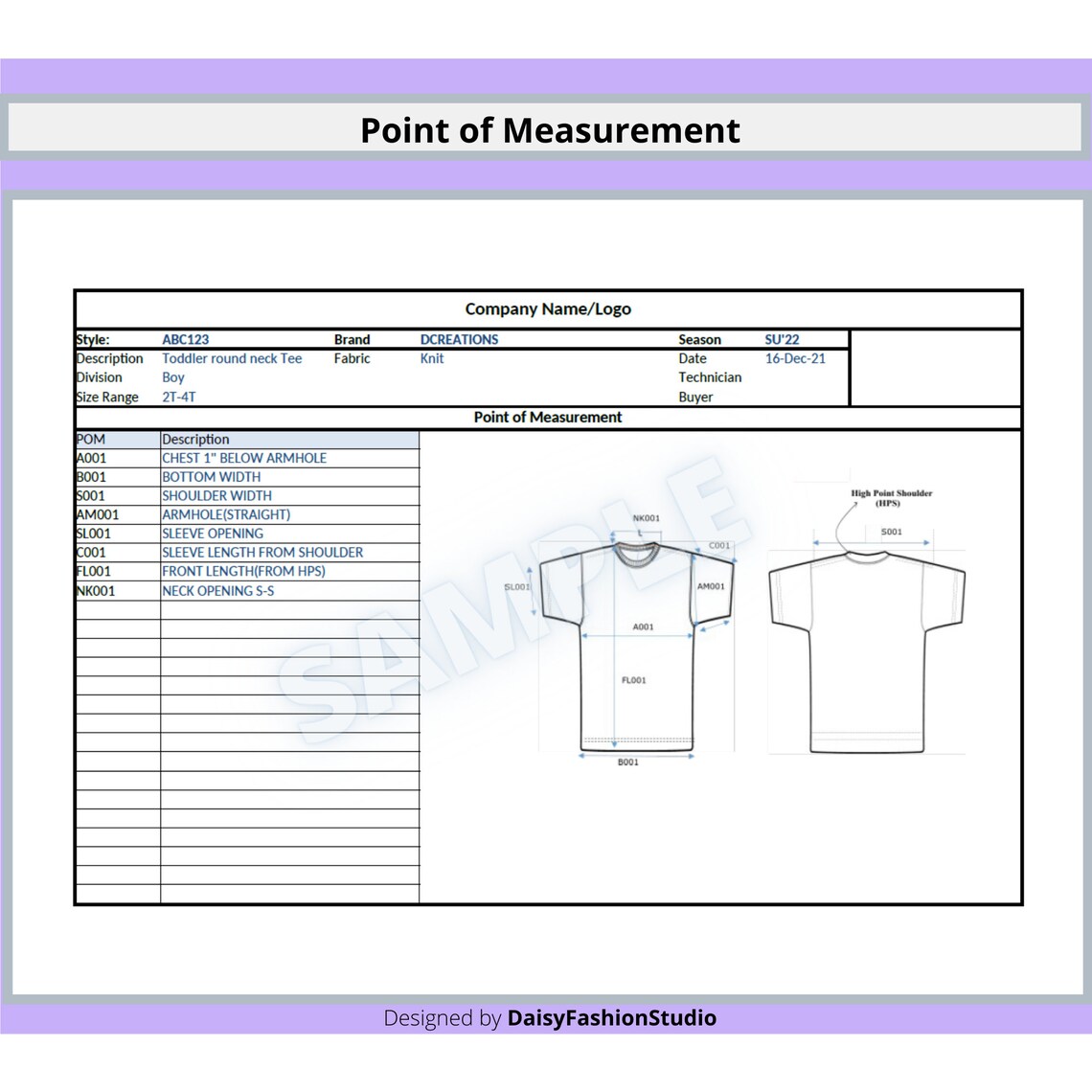 Size Specification Template for Apparel; Size Spec in Excel Format ...