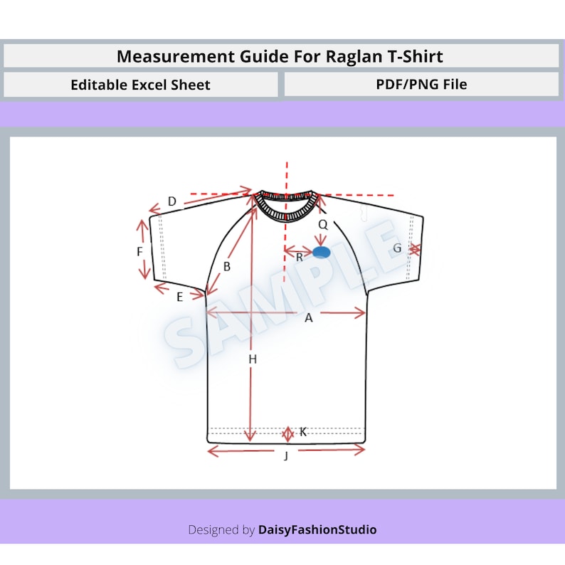 Complete Measurement Guide for Short Sleeve Raglan T-shirt; Point of ...