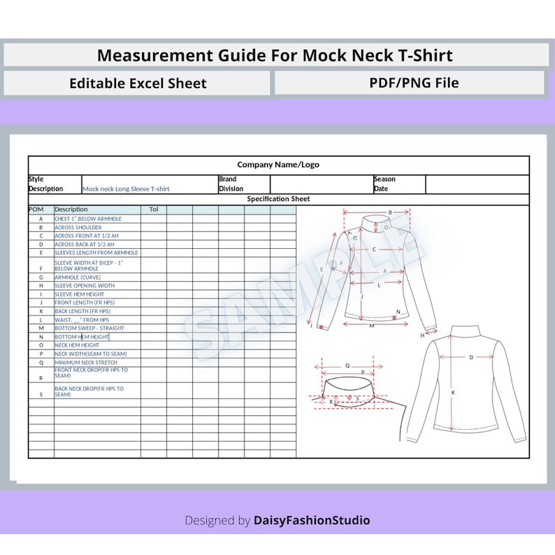 Complete Measurement Guide for Ladies Mock Neck Long Sleeve T-shirt ...
