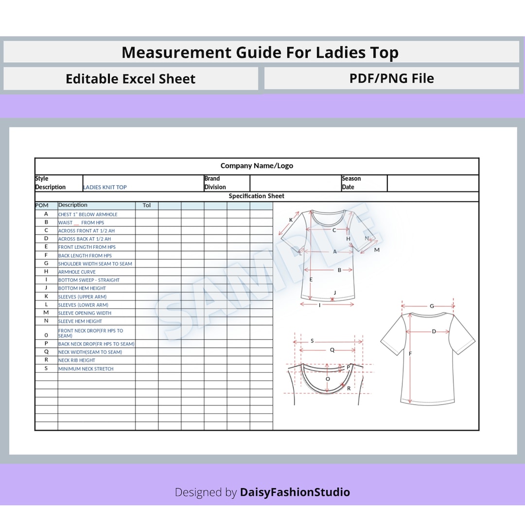 Complete Measurement Guide for Ladies T-shirt; Point of Measurement ...