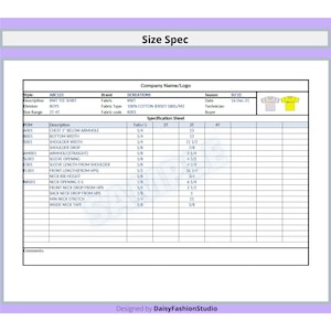 Size Specification Template for Apparel; Size Spec in Excel Format ...