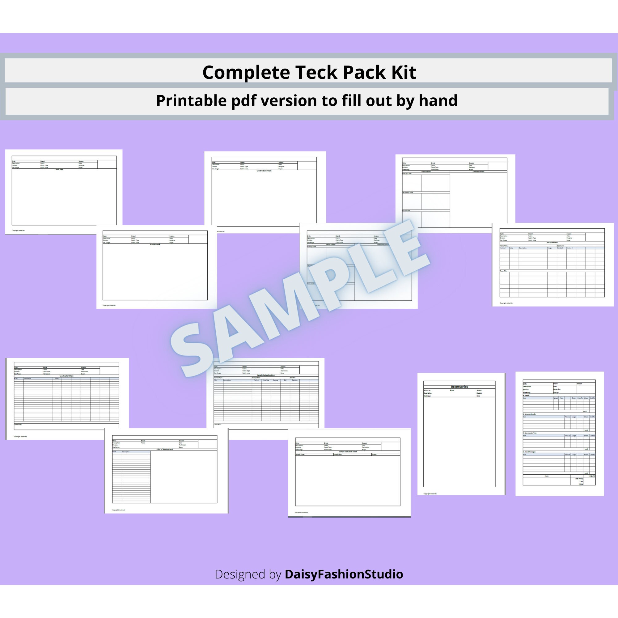 Complete Teck Pack Template Kit for Apparel Industry; Fashion Design ...