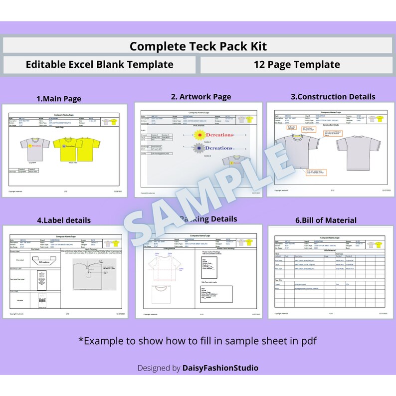 Complete Teck Pack Template Kit for Apparel Industry; Fashion Design ...
