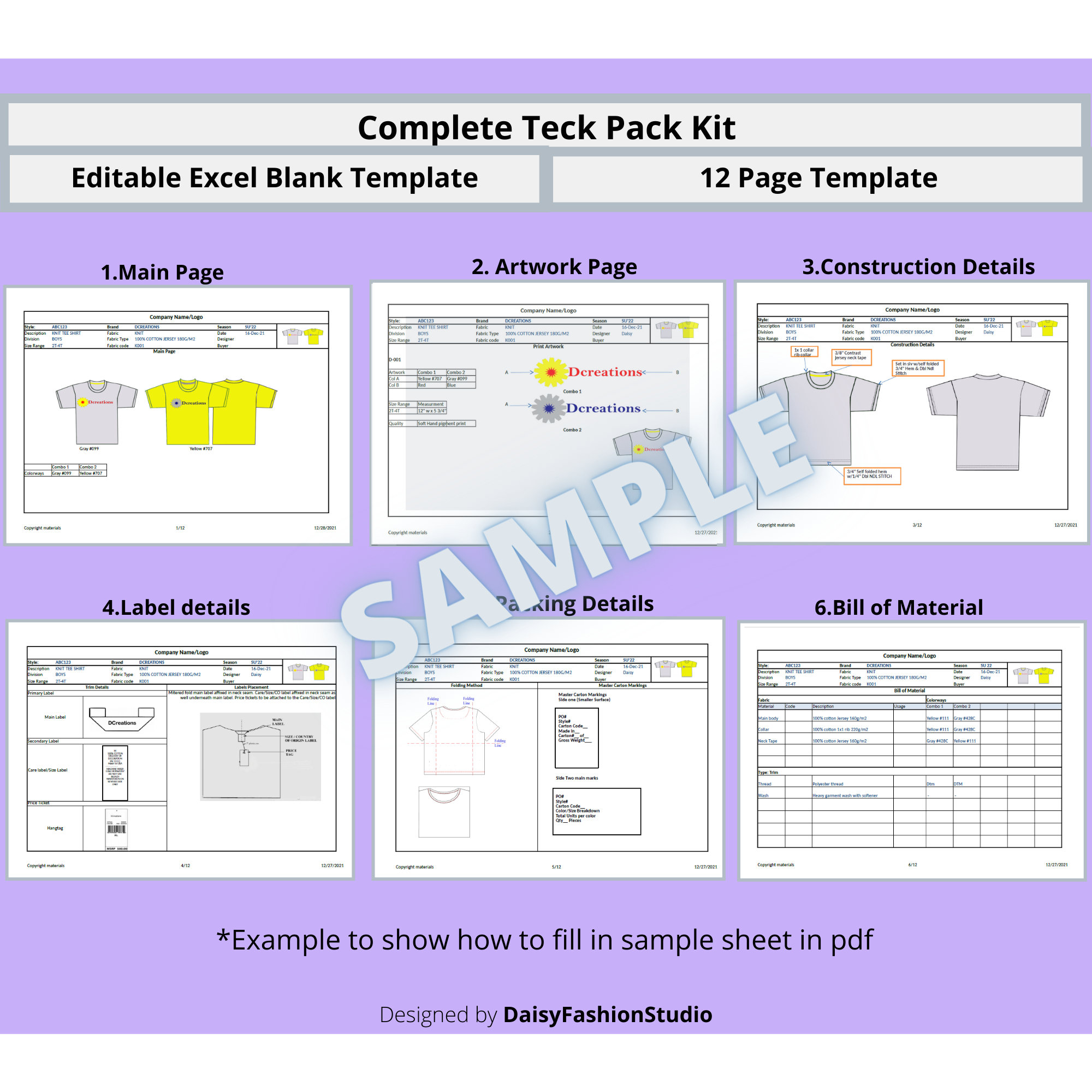 Complete Teck Pack Template Kit for Apparel Industry; Fashion Design ...