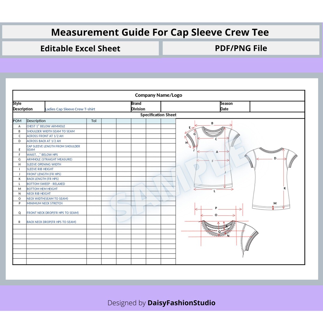 Complete Measurement Guide for Ladies Cap Sleeve T-shirt; Point of ...