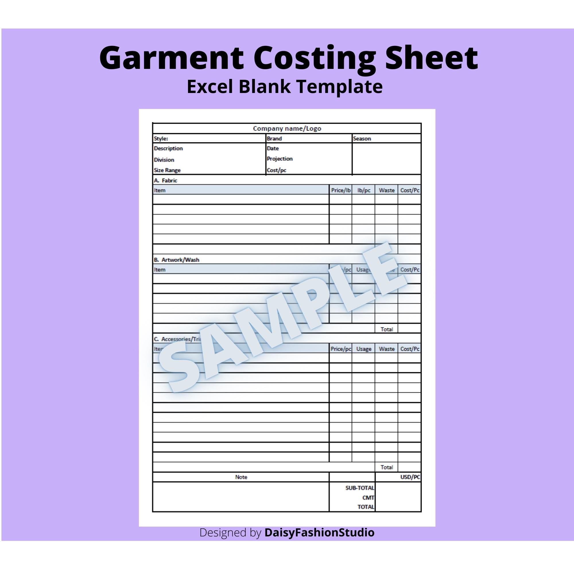 Garment Costing Sheet Template; Easy Excel Cost Sheet Template for ...