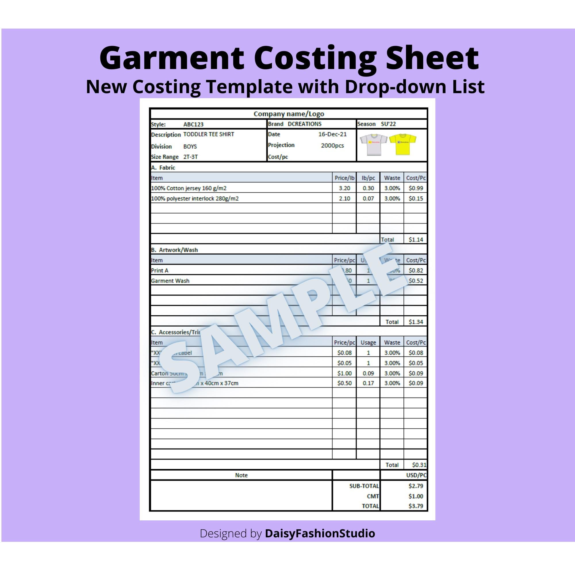 Garment Costing Sheet Template; Easy Excel Cost Sheet Template for ...
