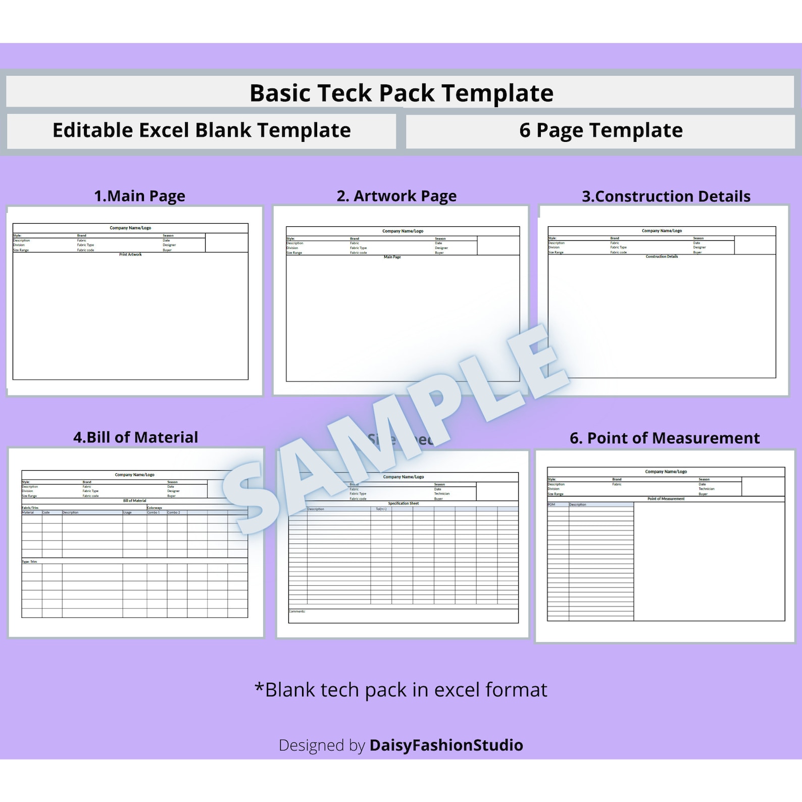 Basic Teck Pack Template Kit for Apparel Industry; Fashion Design ...