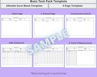 Complete Teck Pack Template Kit for Apparel Industry; Fashion Design ...