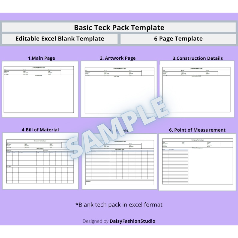 Basic Teck Pack Template Kit for Apparel Industry; Fashion Design ...