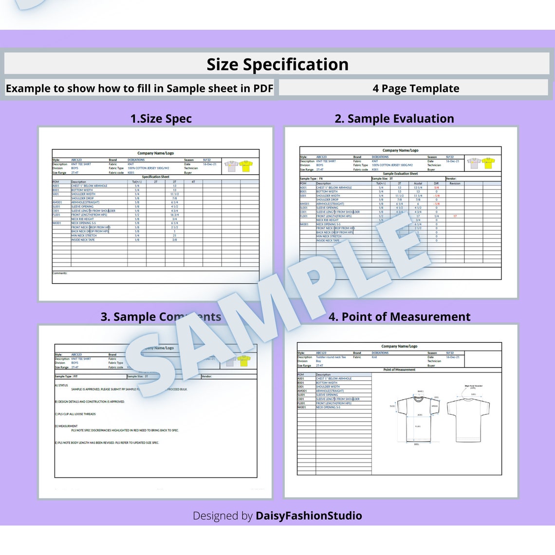 Size Specification Template for Apparel; Size Spec in Excel Format ...